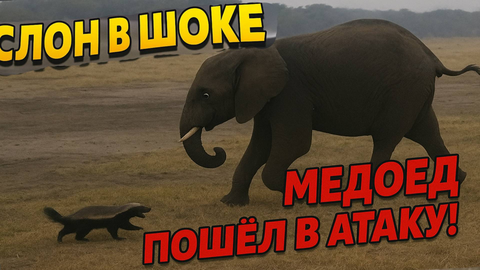 Слон в шоке: медоед пошёл в атаку!
