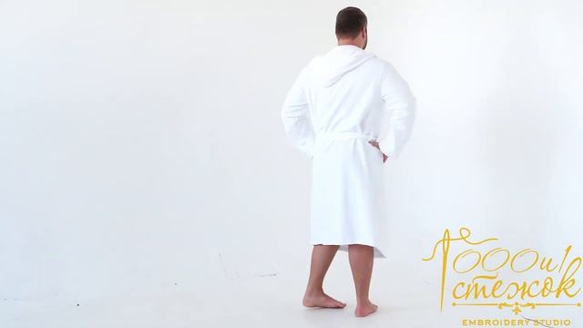 Мужской махровый халат с капюшоном Премиум Россия (Белый) - 1000 и 1 стежок