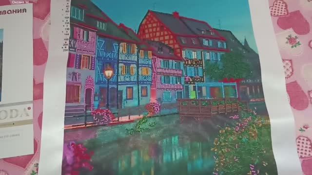 Картина, вышитая бисером. Вечер у озера.mp4