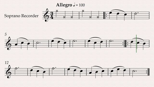 Шуберт Вальс - видео-минусовка и ноты для флейты (блокфлейты), темп 100