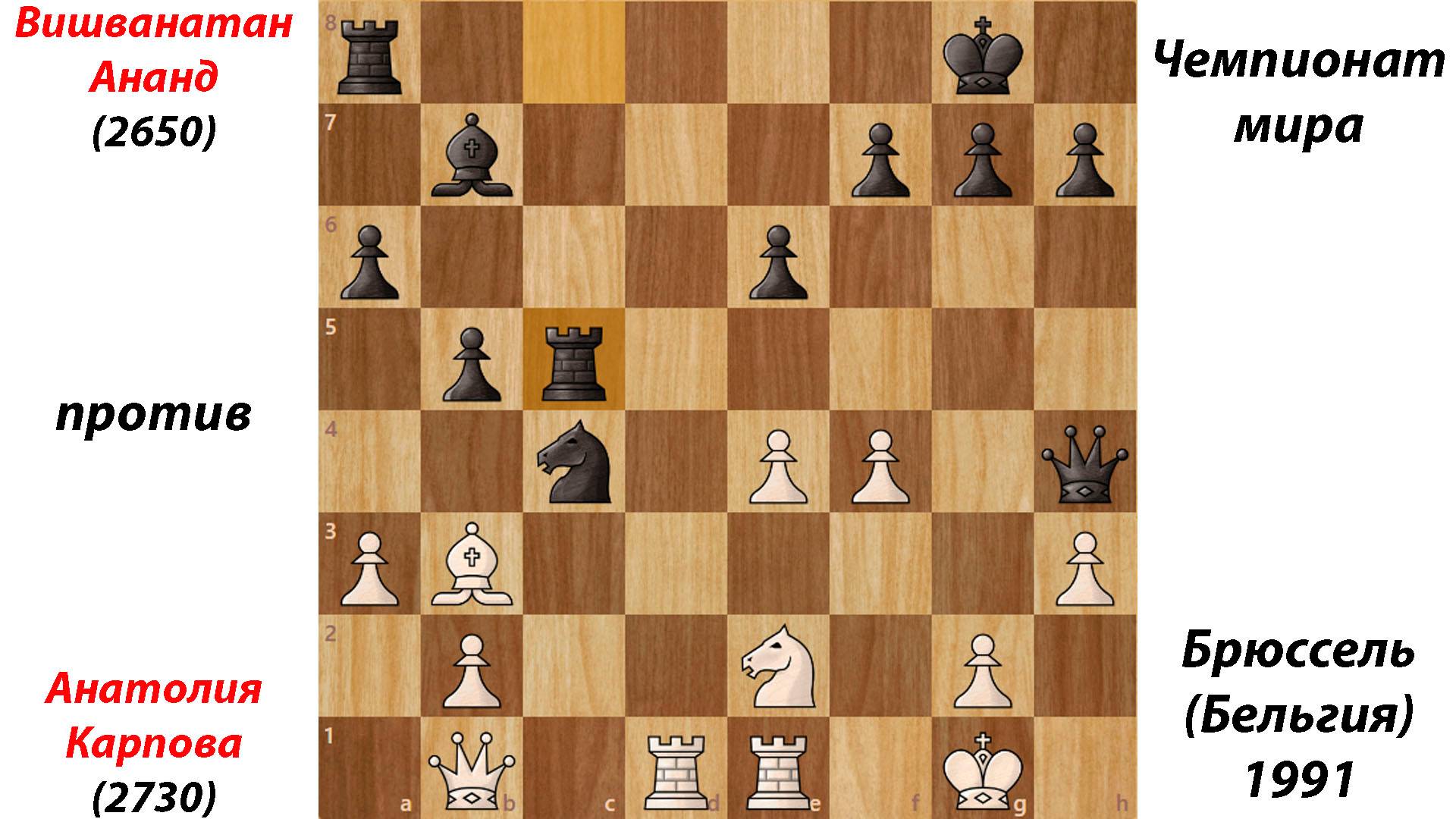 Вишванатан Ананд против Анатолия Карпова. Чемпионат мира. Брюссель (Бельгия), 1991.