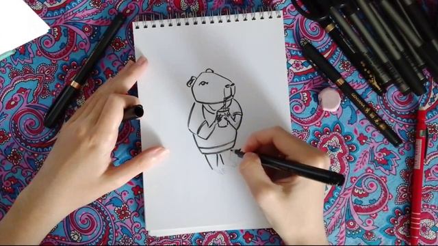 Inktober 2025 Day 13 - Drink Инктобер - День 13 - Питьё Рисую своих любимых капибар