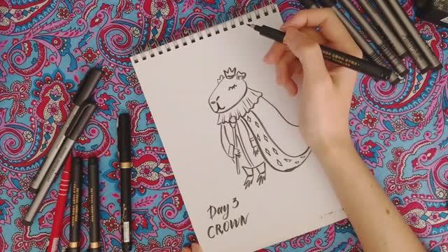 Inktober 2025 Day 3 - Crown Инктобер - День 3 - Корона Рисую своих любимых капибар