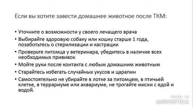 Домашние животные и трансплантация гемопоэтических стволовых клеток