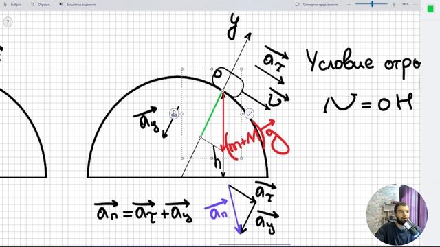 #27 Законы сохранения. В тело, которое находится на вершине гладкой полусферы, врезается пуля