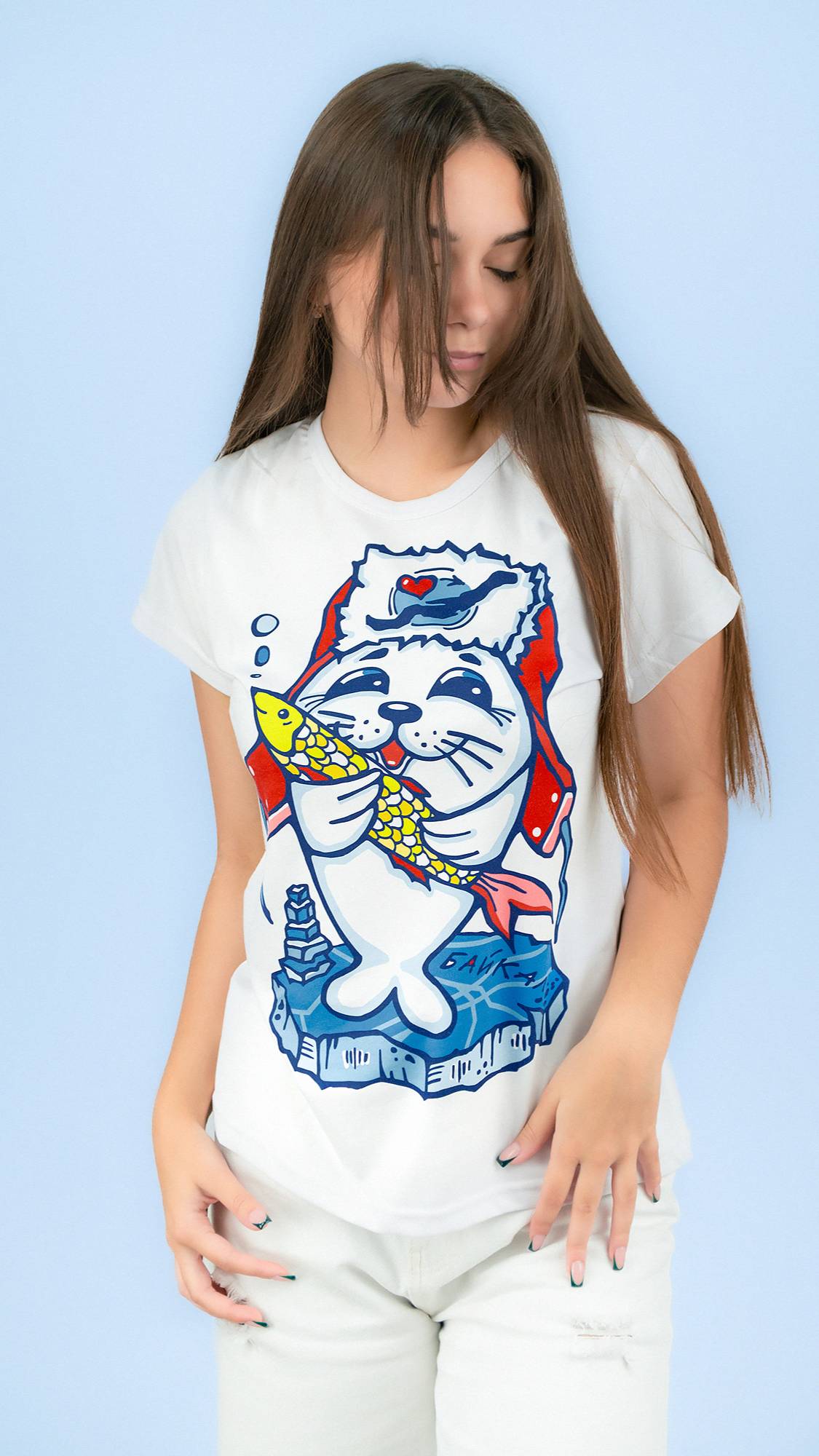 Футболка лайт односторонняя приталенная НЕРПА В ШАПКЕ