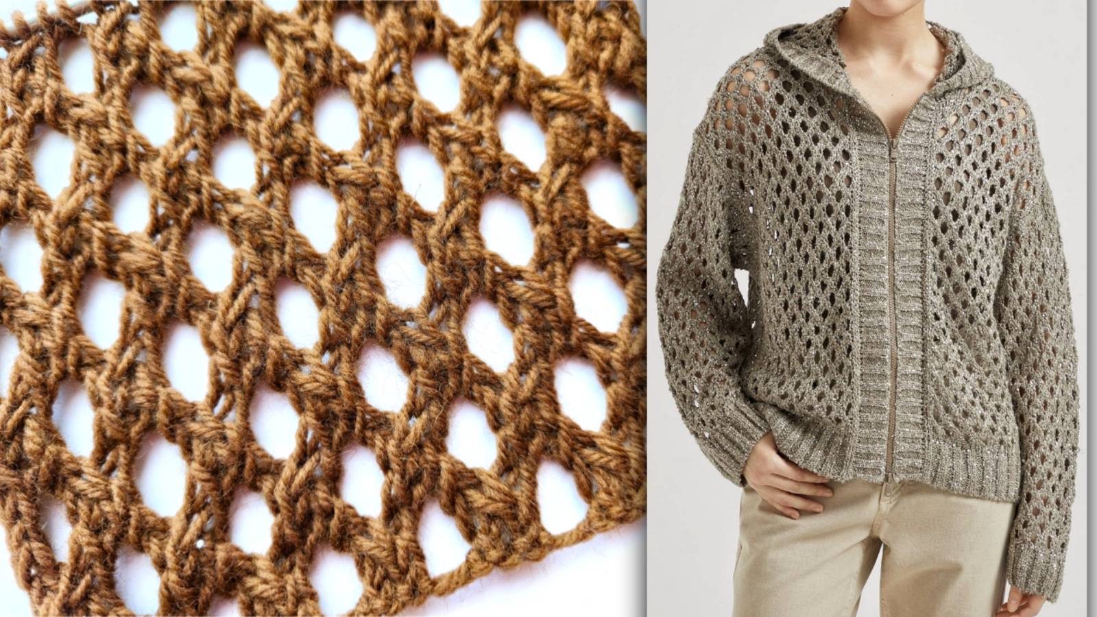 Крупная сетка - плетенка спицами ⭐️ Разбор узор кардигана от Кучинелли