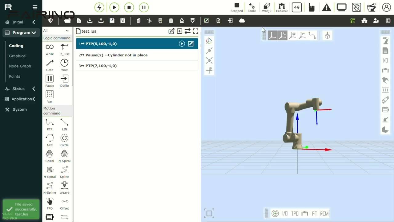 Логика робота FR: использование команды Pause