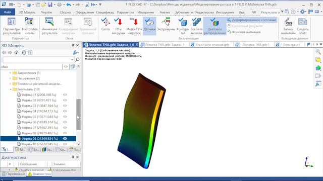 Проектирование лопатки ч.4 Расчёт собственных частот и исследование
