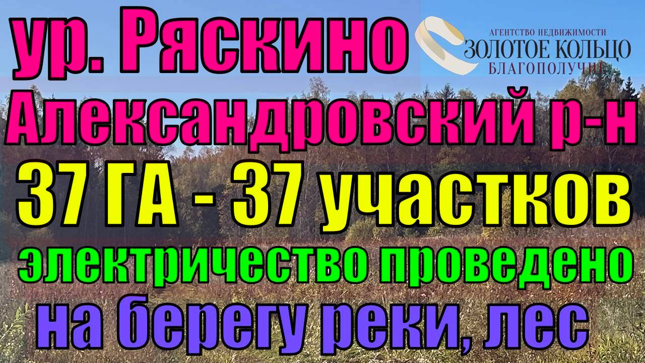 37 участков КФХ (37 ГА) урочище Ряскино, заезд через д. Шиклово Александровский р-н. Свет. Река.