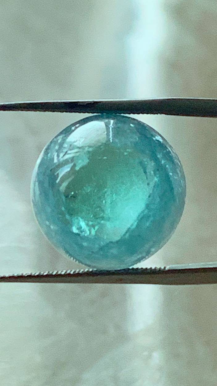 Круг аквамарина 15 мм. Высокий, прозрачный в центре и яркий по контуру