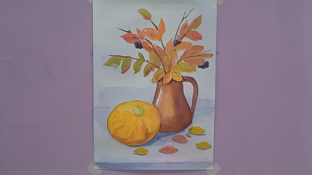 Как нарисовать осенний натюрморт с тыквой