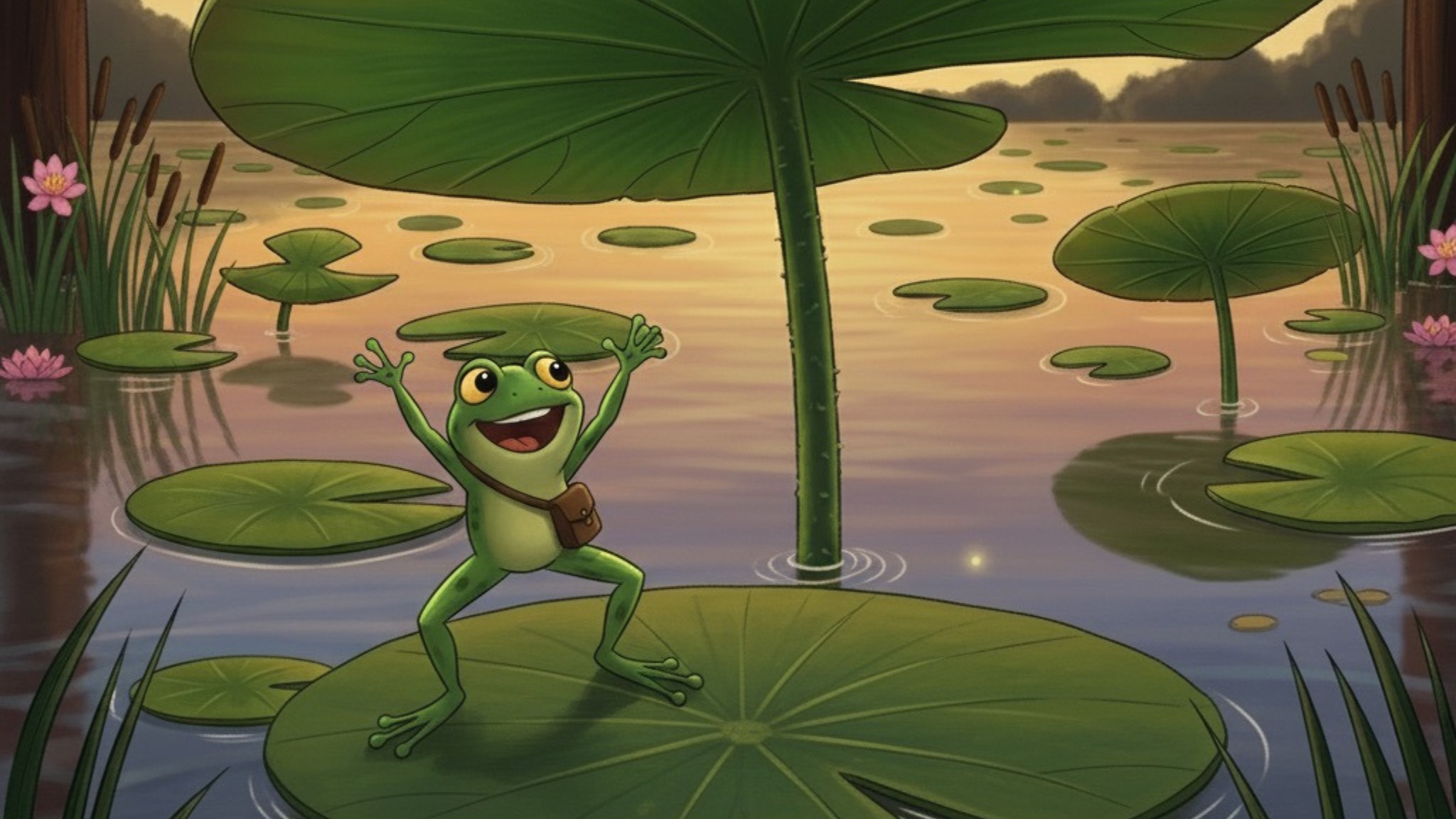 Лягушонок Прыг-Прыг и лист кувшинки. Автор: Е.Клюева