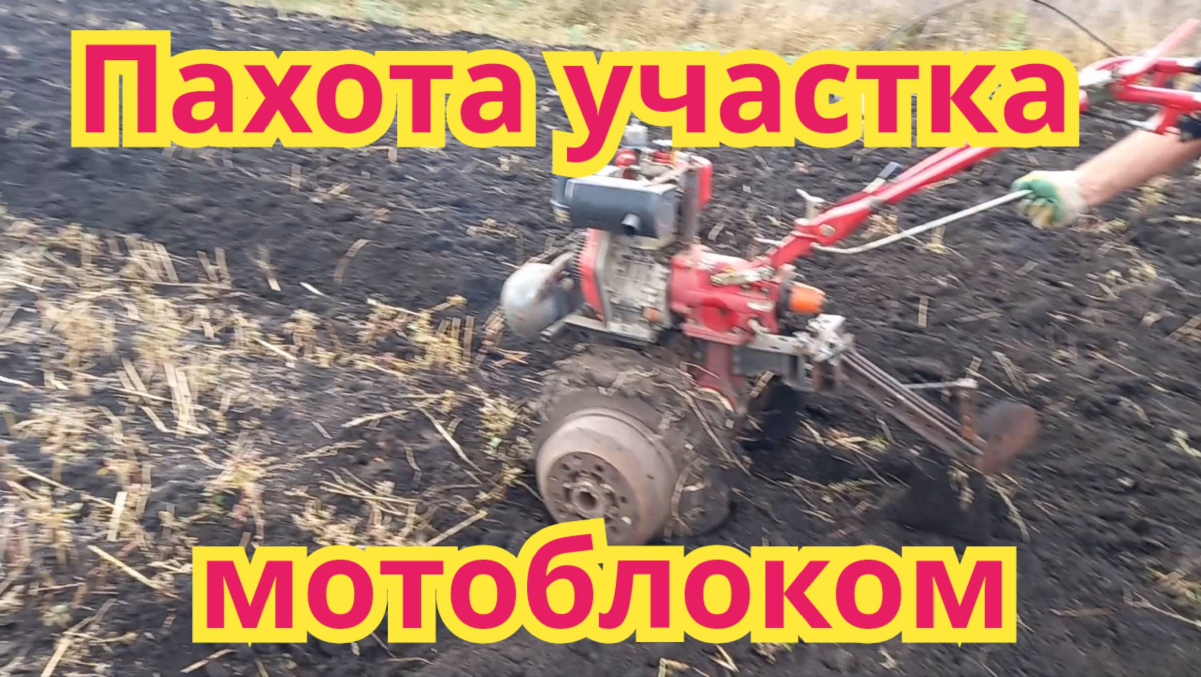 Пахота участка мотоблоком.