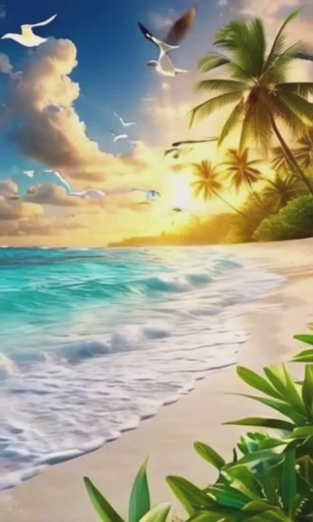 Тропический пляж в золотой час #shorts