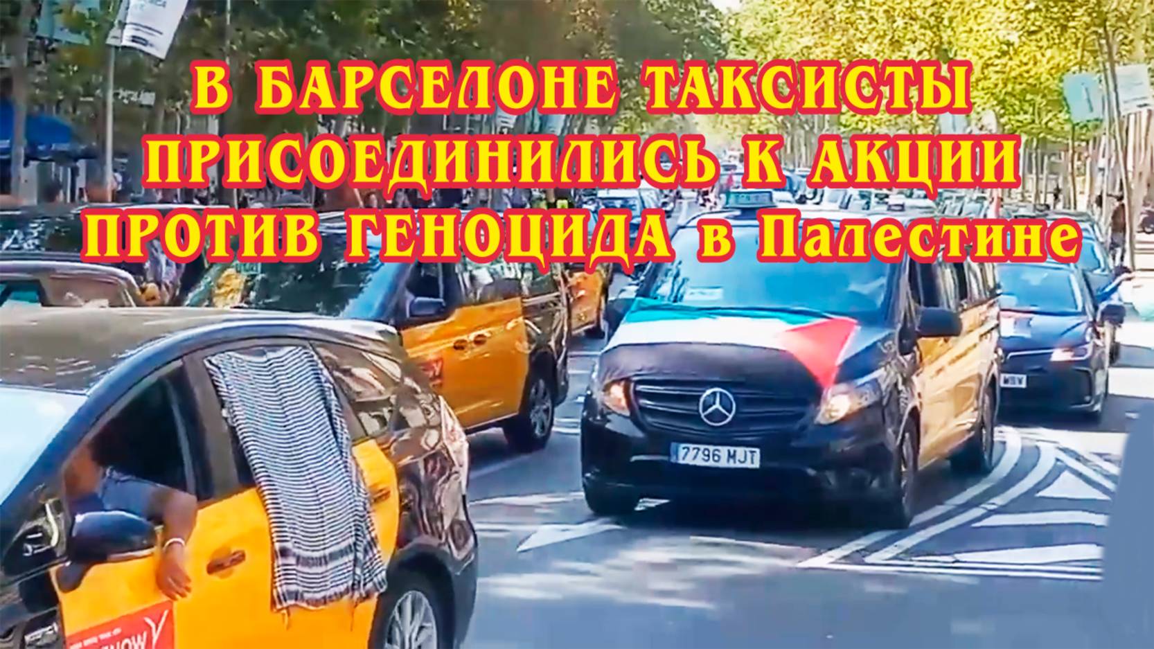 В Барселоне таксисты присоединились к акции против геноцида в Палестине.