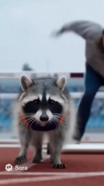 Енот на соревнованиях по барьерному бегу