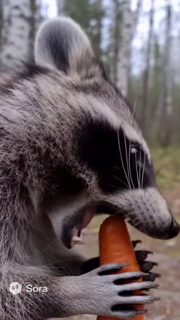 ASRM енот ест морковку