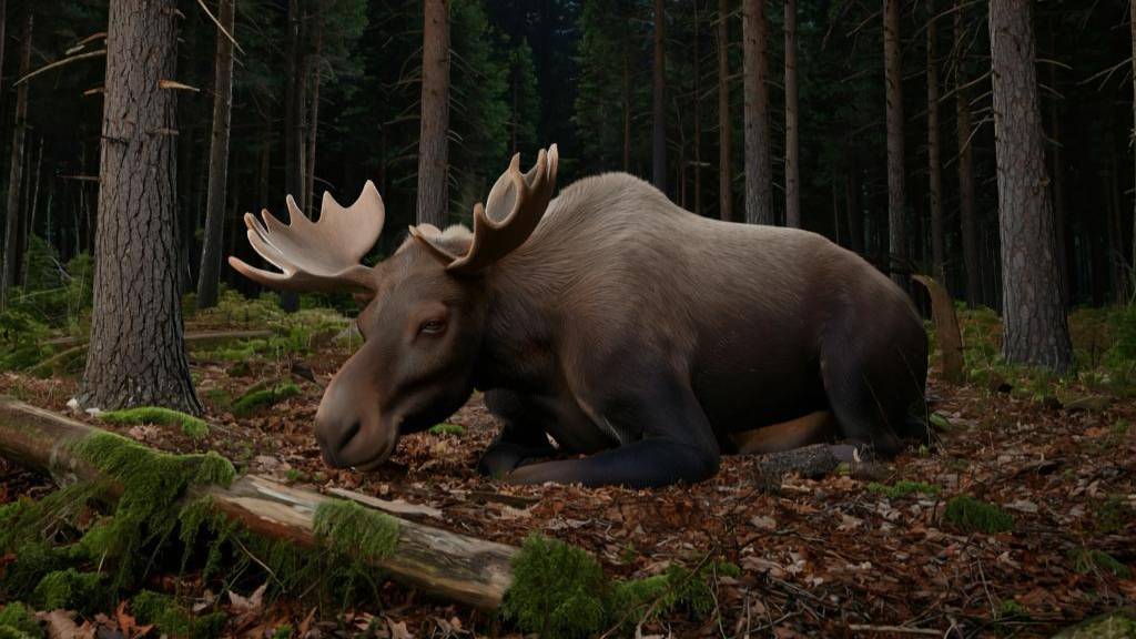 Как дикий лось спит ночью?Животные.Природа