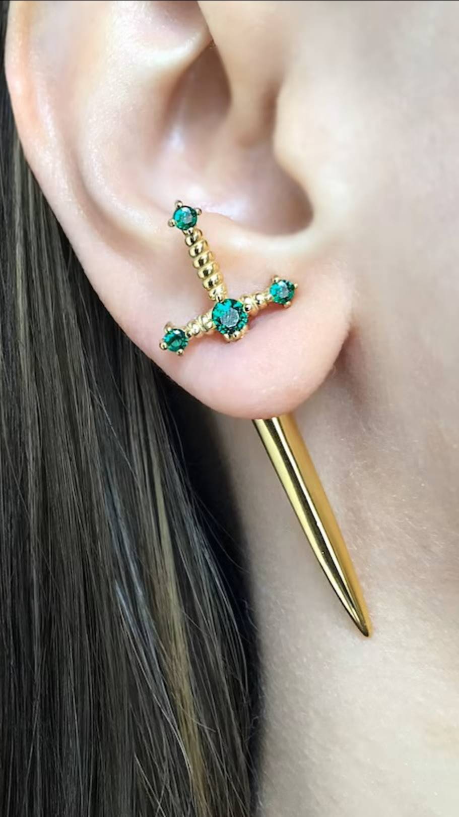 Бижутерная моносерьга "Кинжал с сияющими фианитами на рукоятке" от StarfallShop