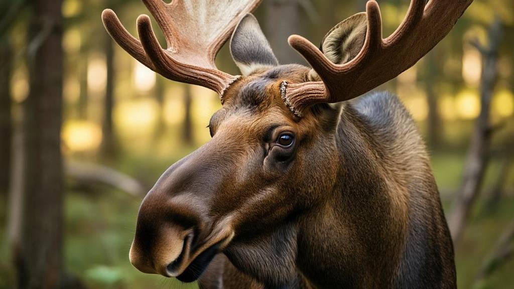 Дикий лось позирует на фотоловушку