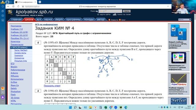 Задание 4 (ОГЭ информатика) Кратчайший путь в графе