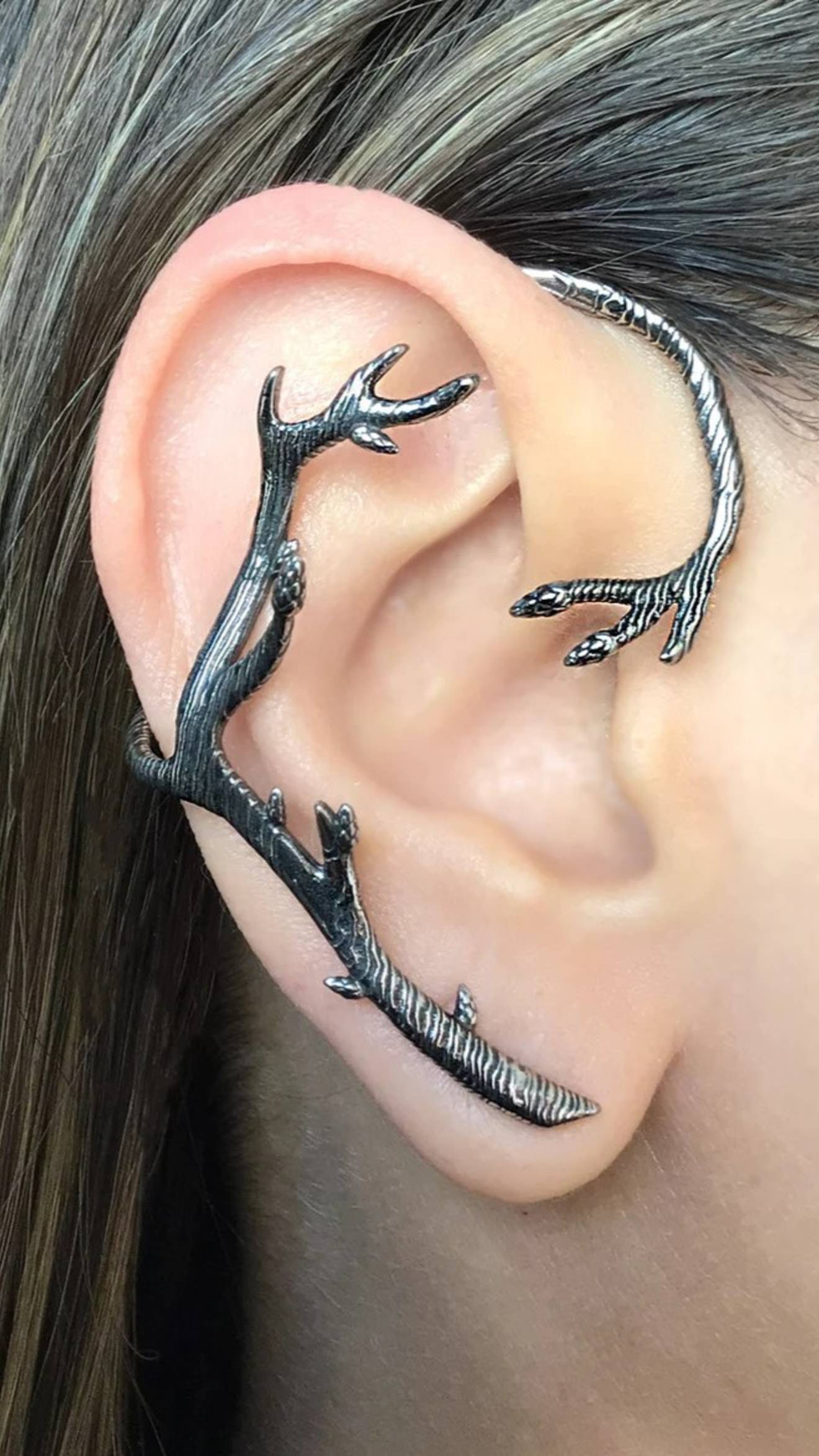 Моносерьга-каффа "Рога благородного оленя" от StarfallShop из хирургической стали 316L