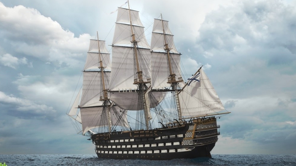 Российский парусный "Линкор 12 Апостолов". Разметка орудийных портов .