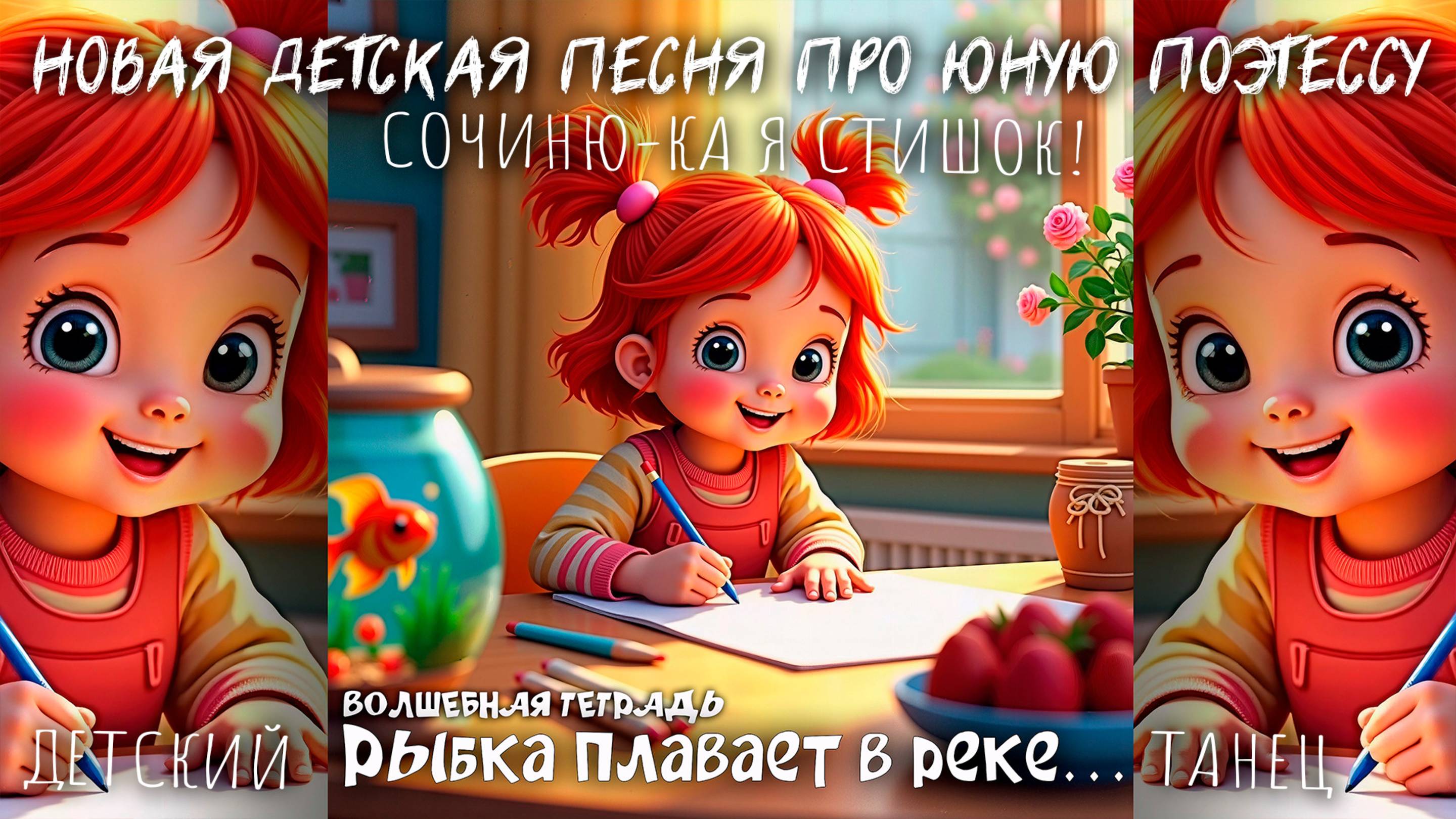 Волшебная тетрадь. РЫБКА ПЛАВАЕТ В РЕКЕ. Новая детская песня про юную поэтессу, розу и клубнику.
