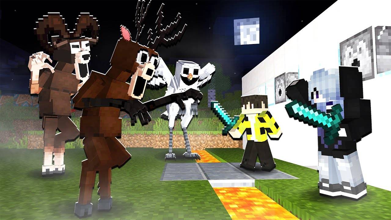 МЫ ПОСТРОИЛИ БАЗУ И ЗАЩИЩАЕМСЯ ОТ ВСЕХ ПЕРСОНАЖЕЙ 99 НОЧЕЙ В ЛЕСУ МАЙНКРАФТ 99 NIGHTS IN FOREST