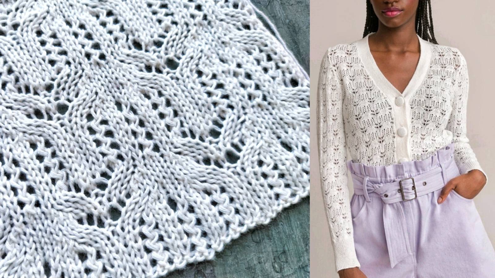 Кружевной узор спицами для вязания джемпера, палантина,  летнего топа