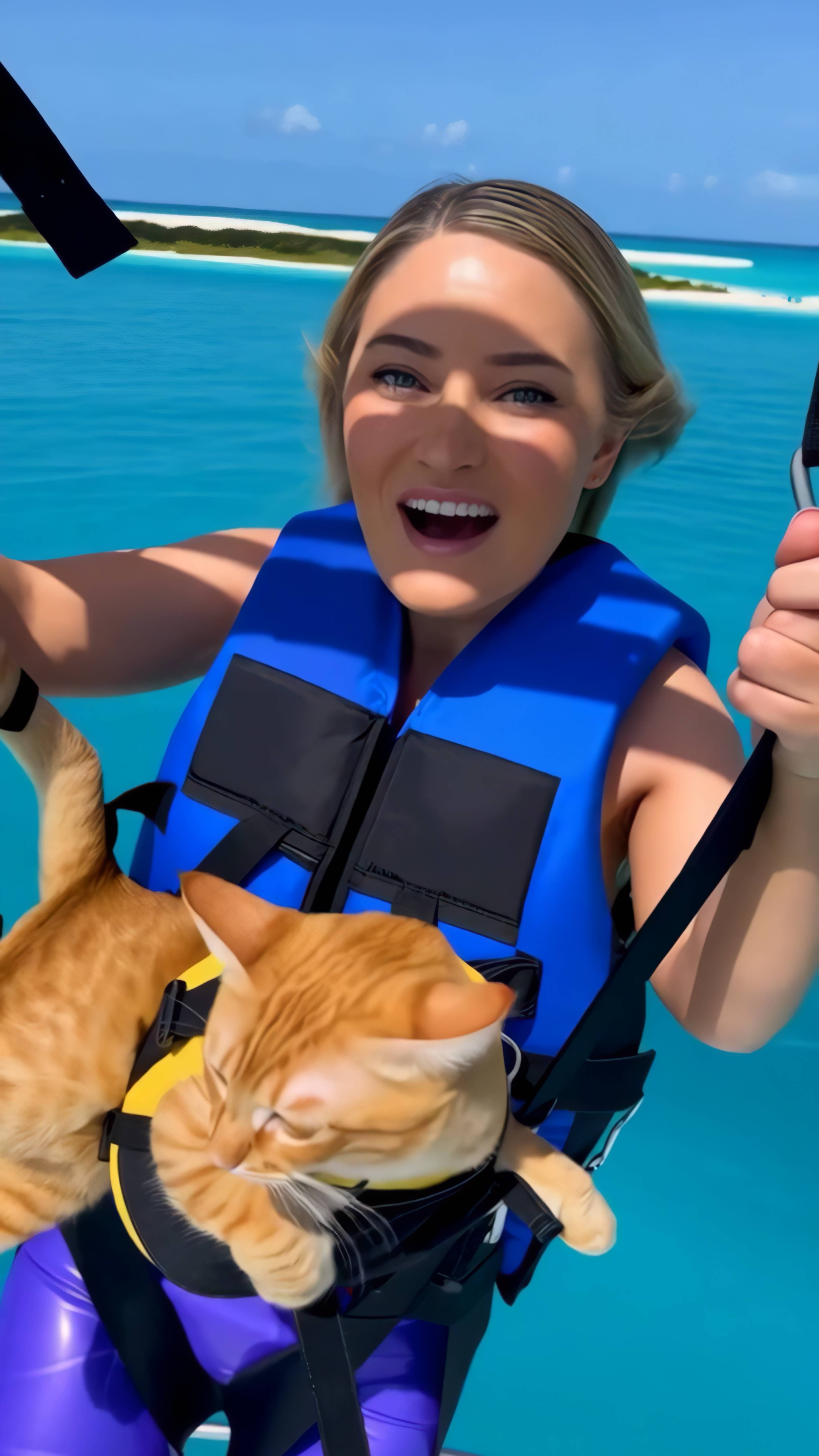 Кошка и девушка в небе! 🐱🪂 Невероятные эмоции над водой