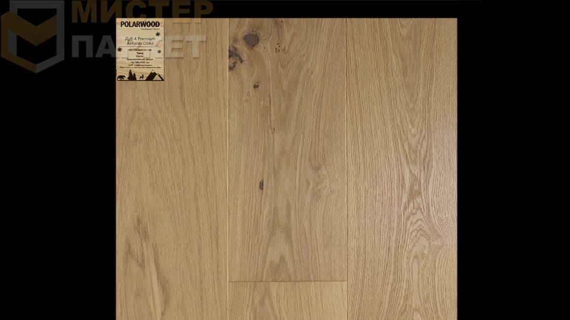 Однополосная паркетная доска Polarwood Дуб 4 Premium Antares Oiled