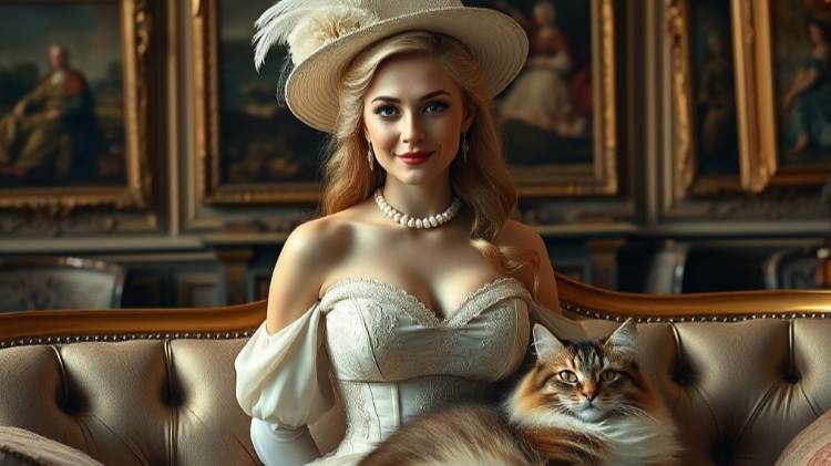 Красивая девушка и милый котик: молодая девушка гладит котика, оживленное фото.