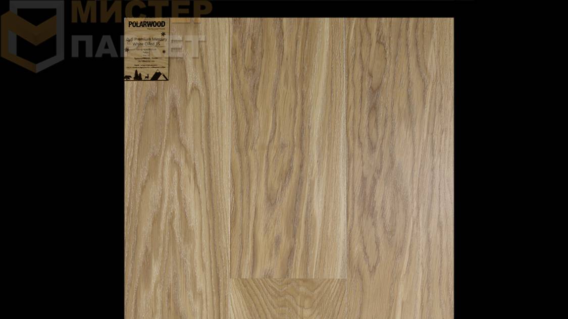 Однополосная паркетная доска Polarwood Дуб Premium Mercury White Oiled 1S