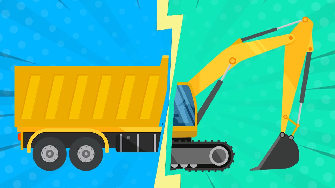 Угадай Машинку по половинке - Самосвал и Экскаватор - Строительные машинки. Мультики для детей