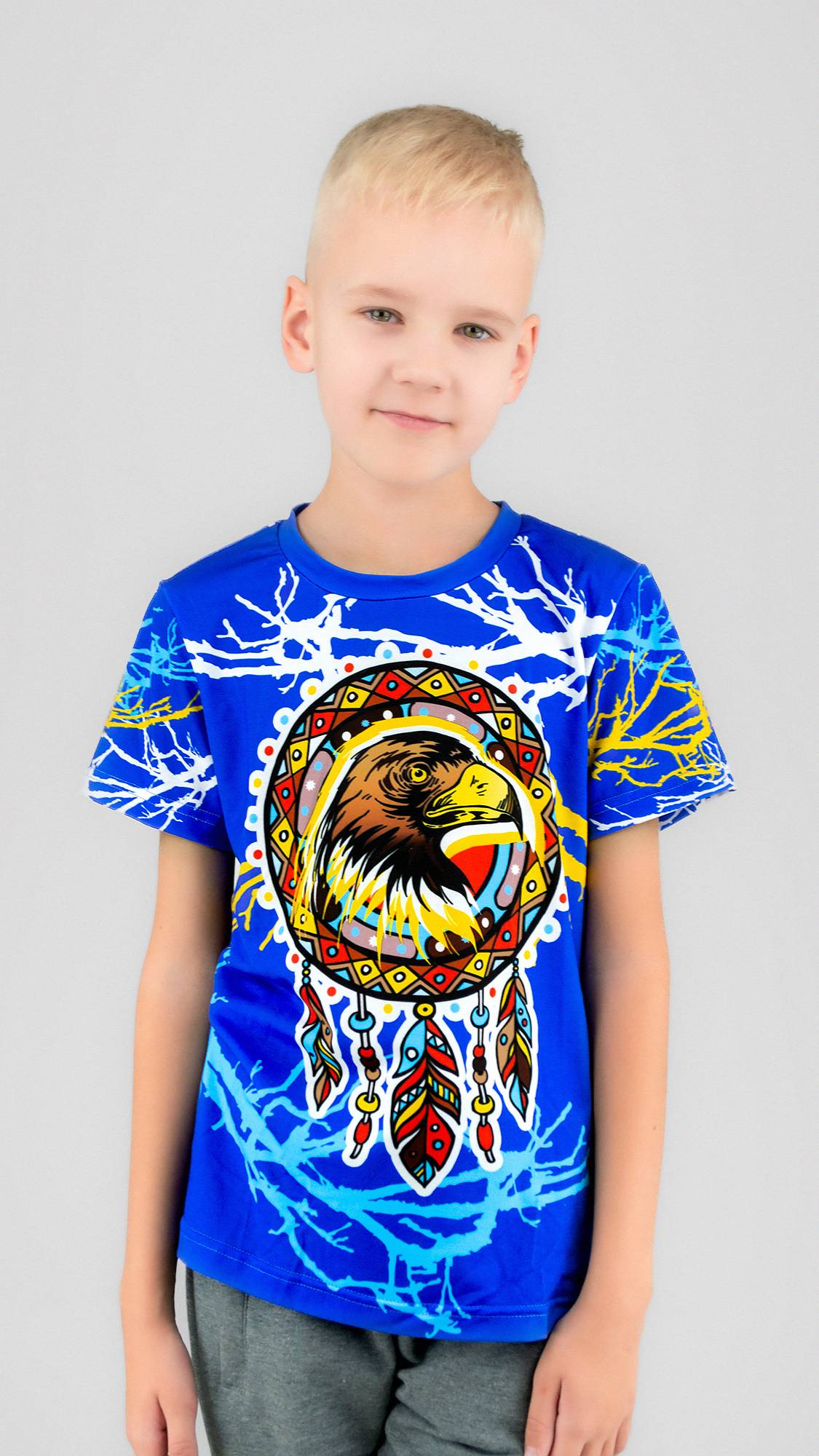 Футболка детская ОРЕЛ В ЛОВЦЕ (синяя)