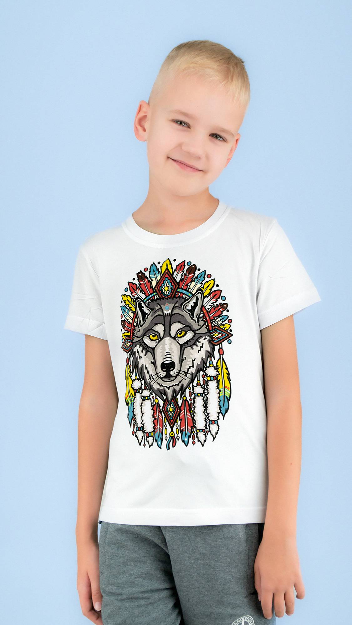 Футболка детская двусторонняя ВОЛК В ЛОВЦЕ