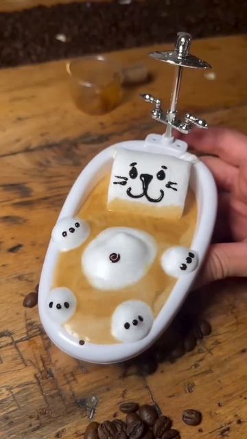 Рисуем на кофейной пене. 11 Жар птица, Котик в ванной,  Кошачья мордочка и не только. 👍