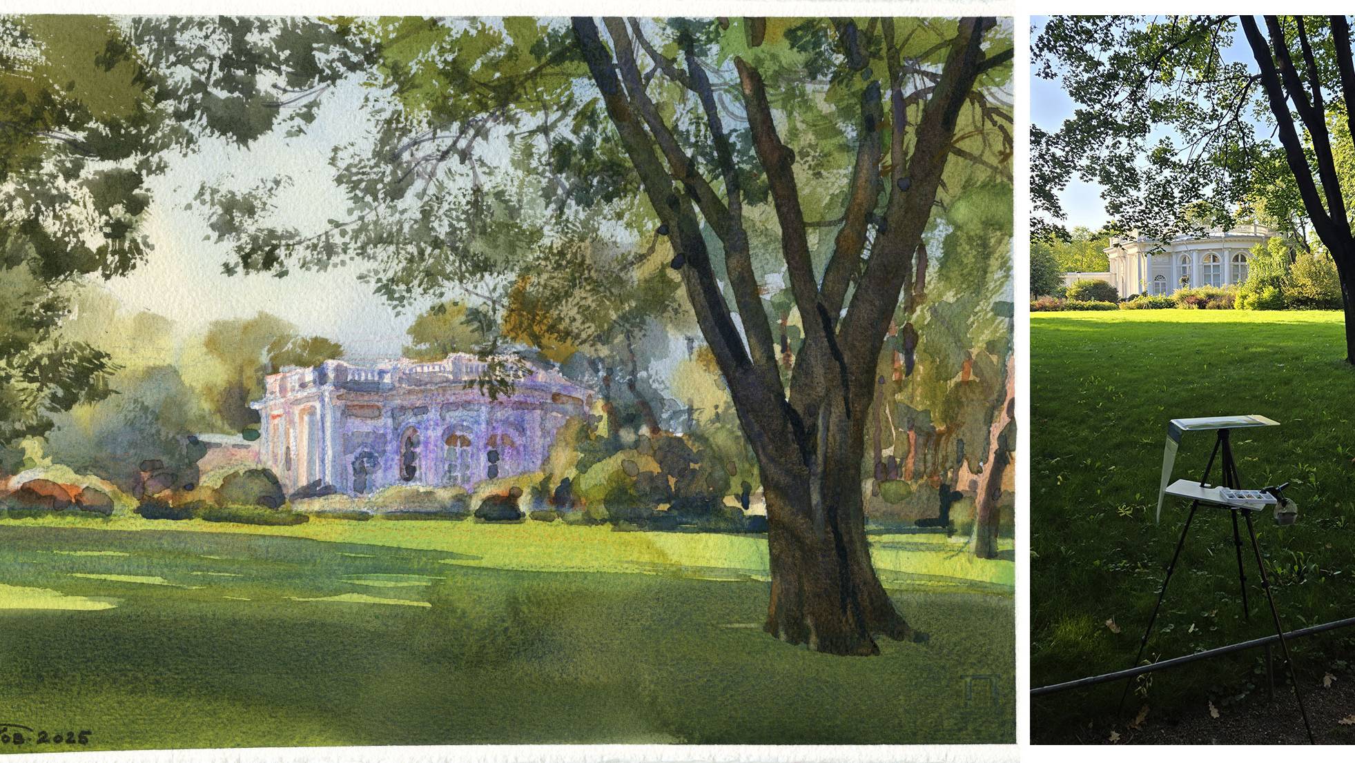 20250908 Аничков парк. Пленэрная акварель.