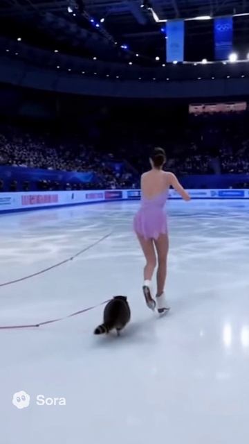 Енот на соревнованиях по фигурному катанию