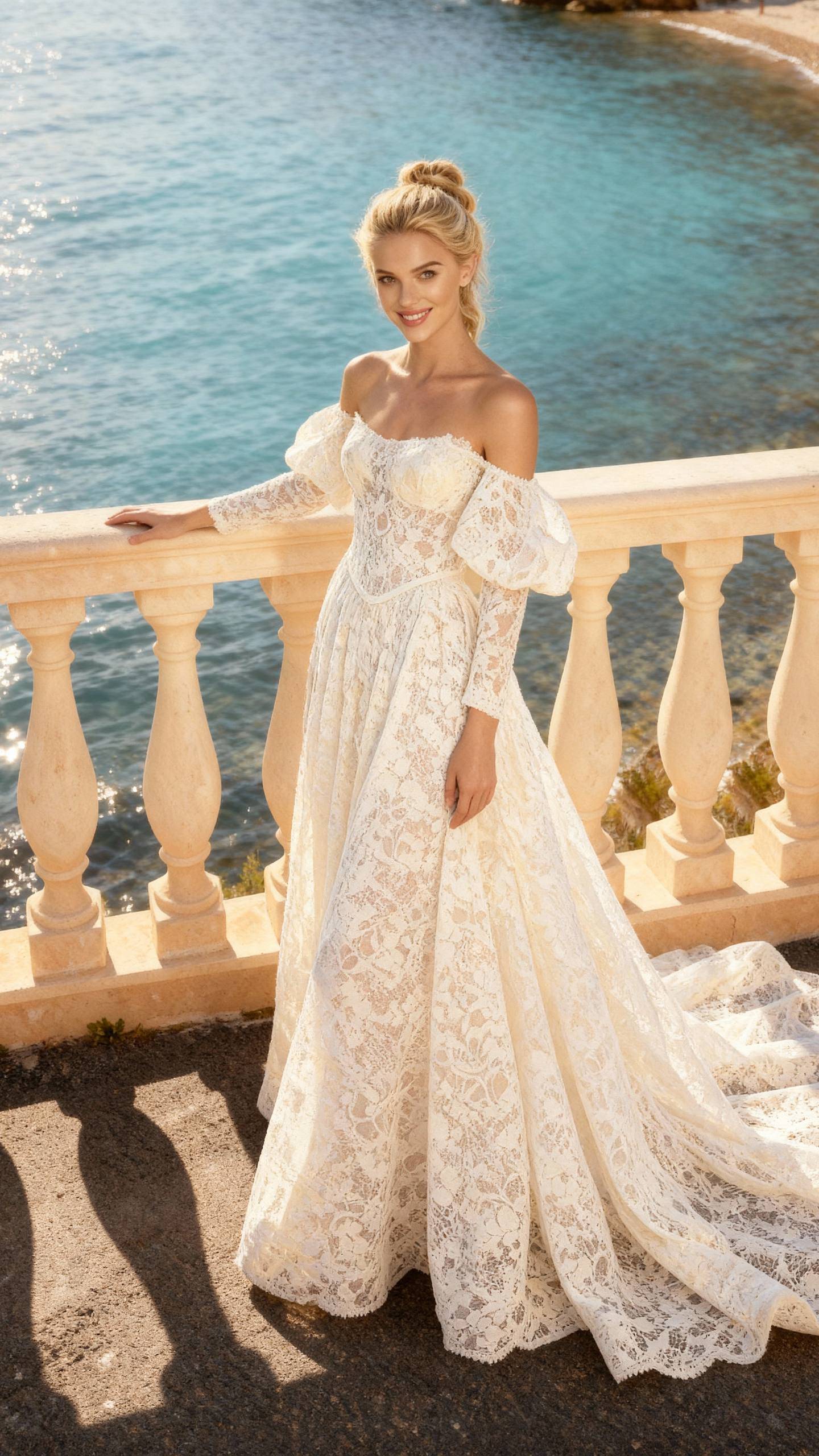 Цельно кружевное свадебное платье со съёмными рукавами Алекса #свадебноеплатье #домневесты