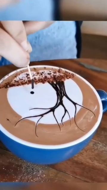 Рисуем на кофейной пене. 15. Влюблённые под деревом.