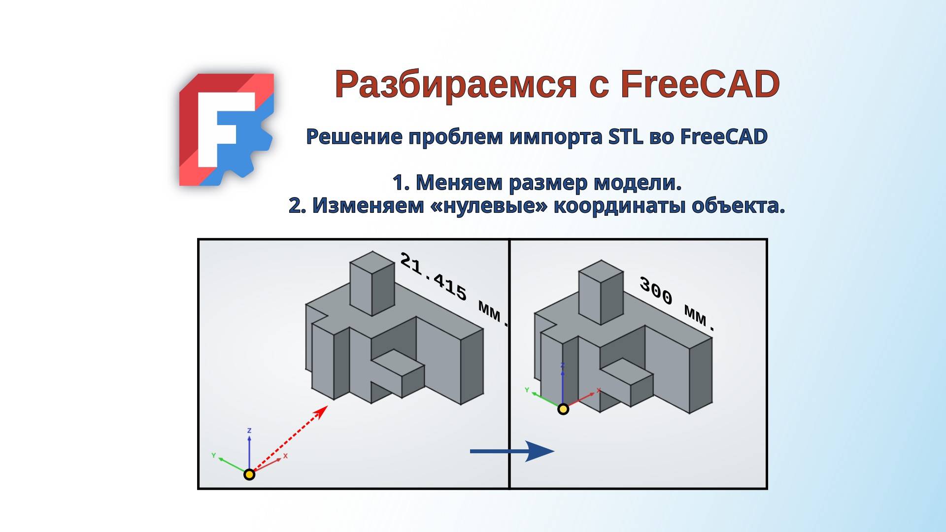 Freecad stl в твердое тело с изменением габаритных размеров и сбросом точку отсчёта модели.