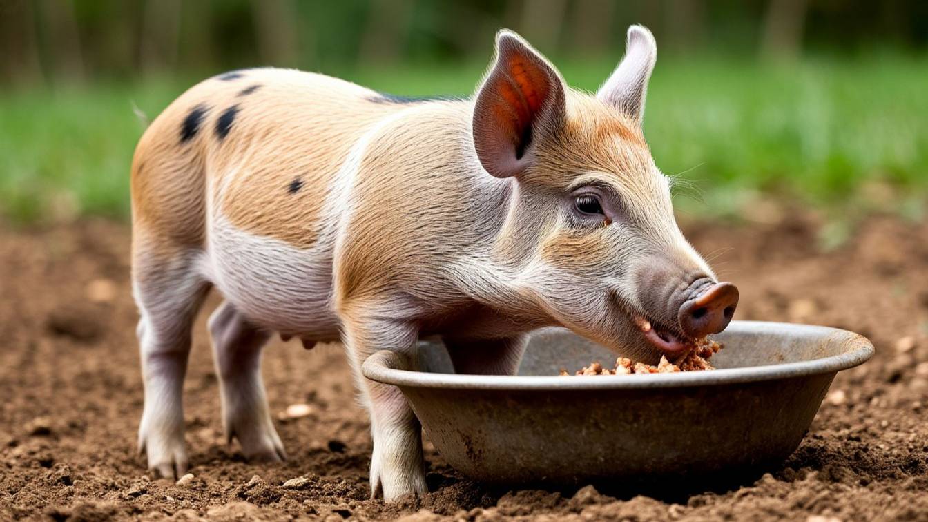 Как ест поросенок дикого кабана на кормушке