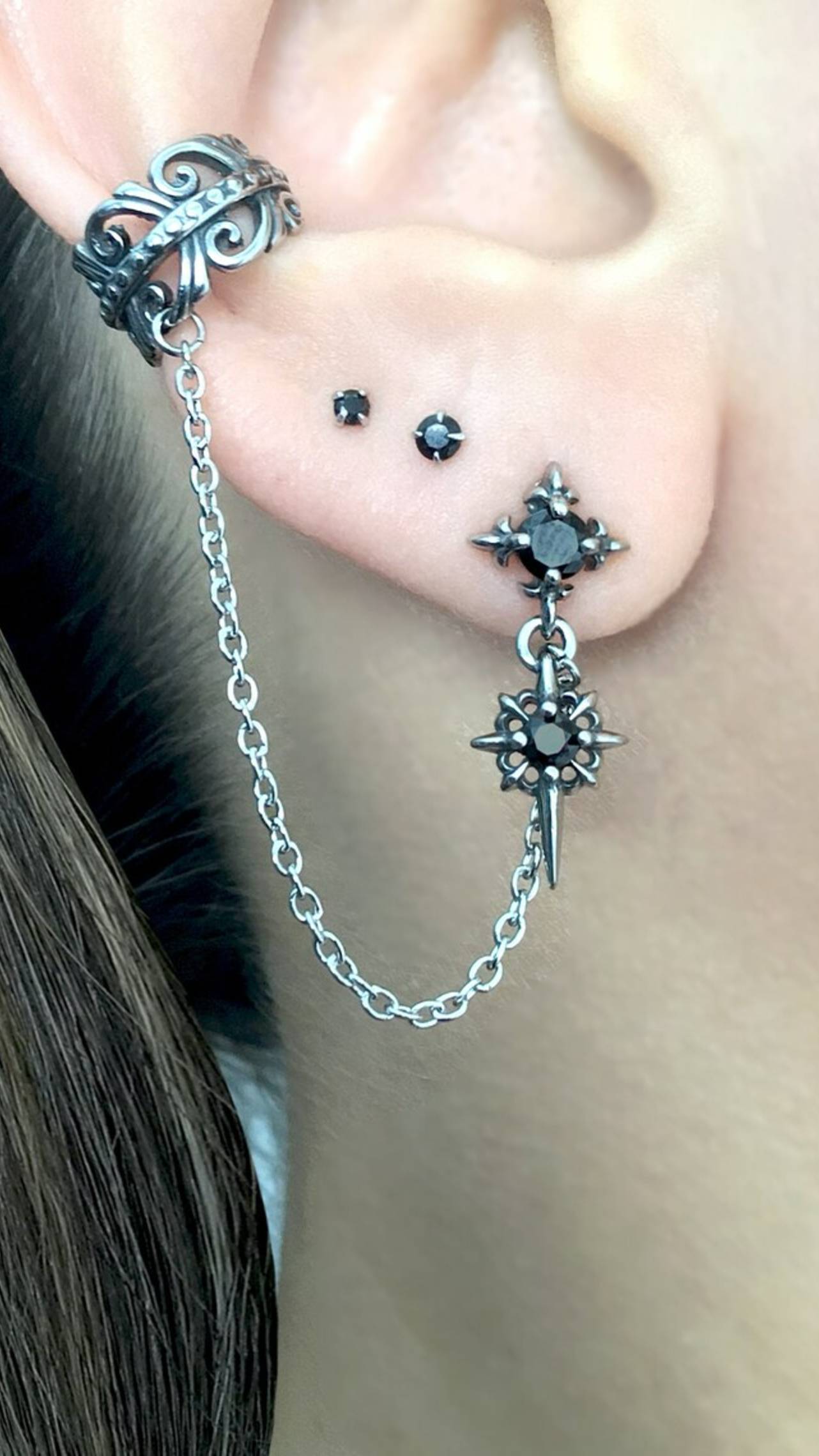 Моносерьга с каффом на цепочке "Классическое Сияние" от StarfallShop