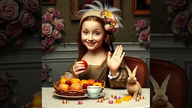 Девочка завтракает. Оживленное фото маленькой девочки, красивый подарок бабушке, видео 6