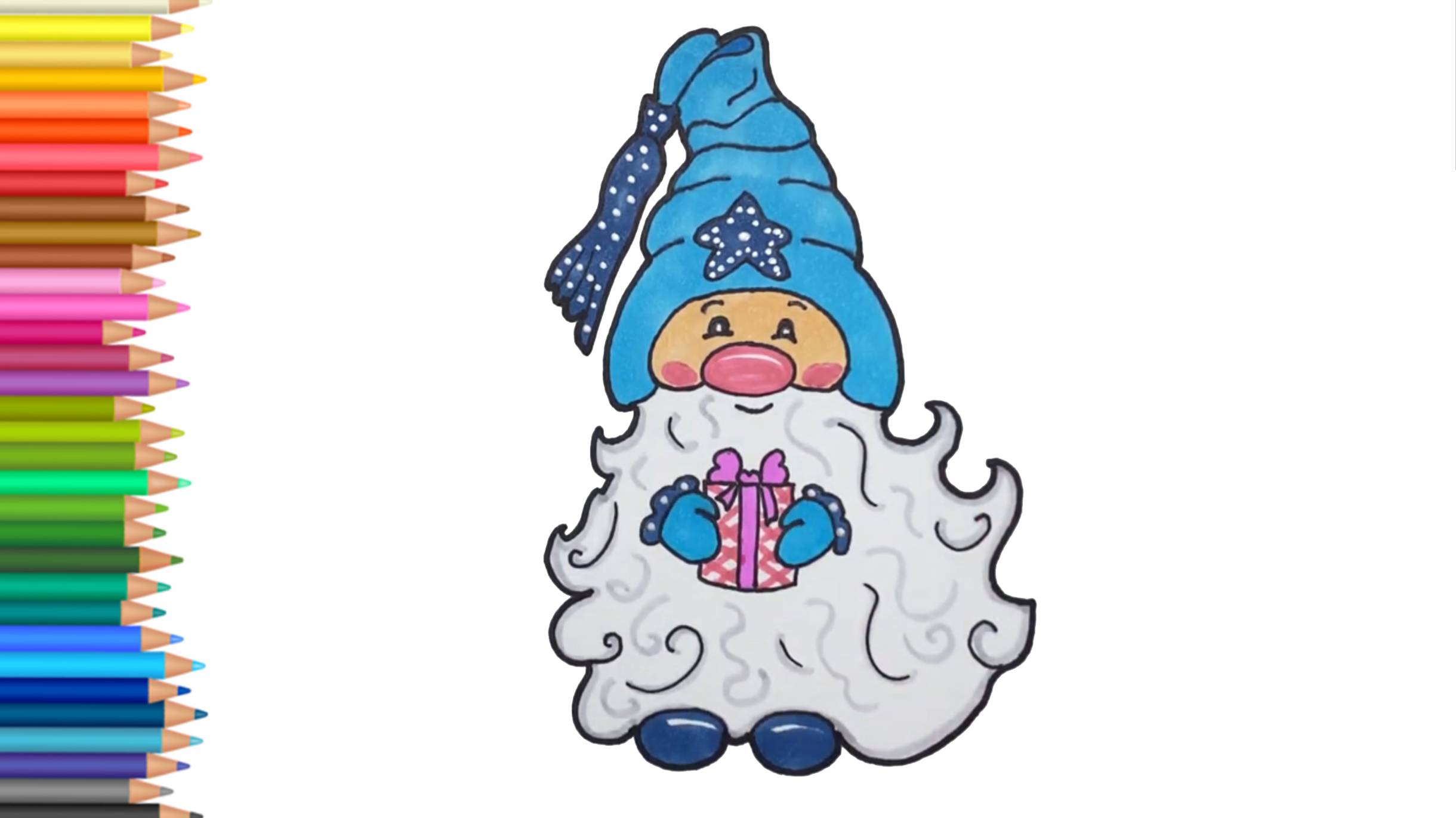 Как нарисовать Гномика с подарком😉