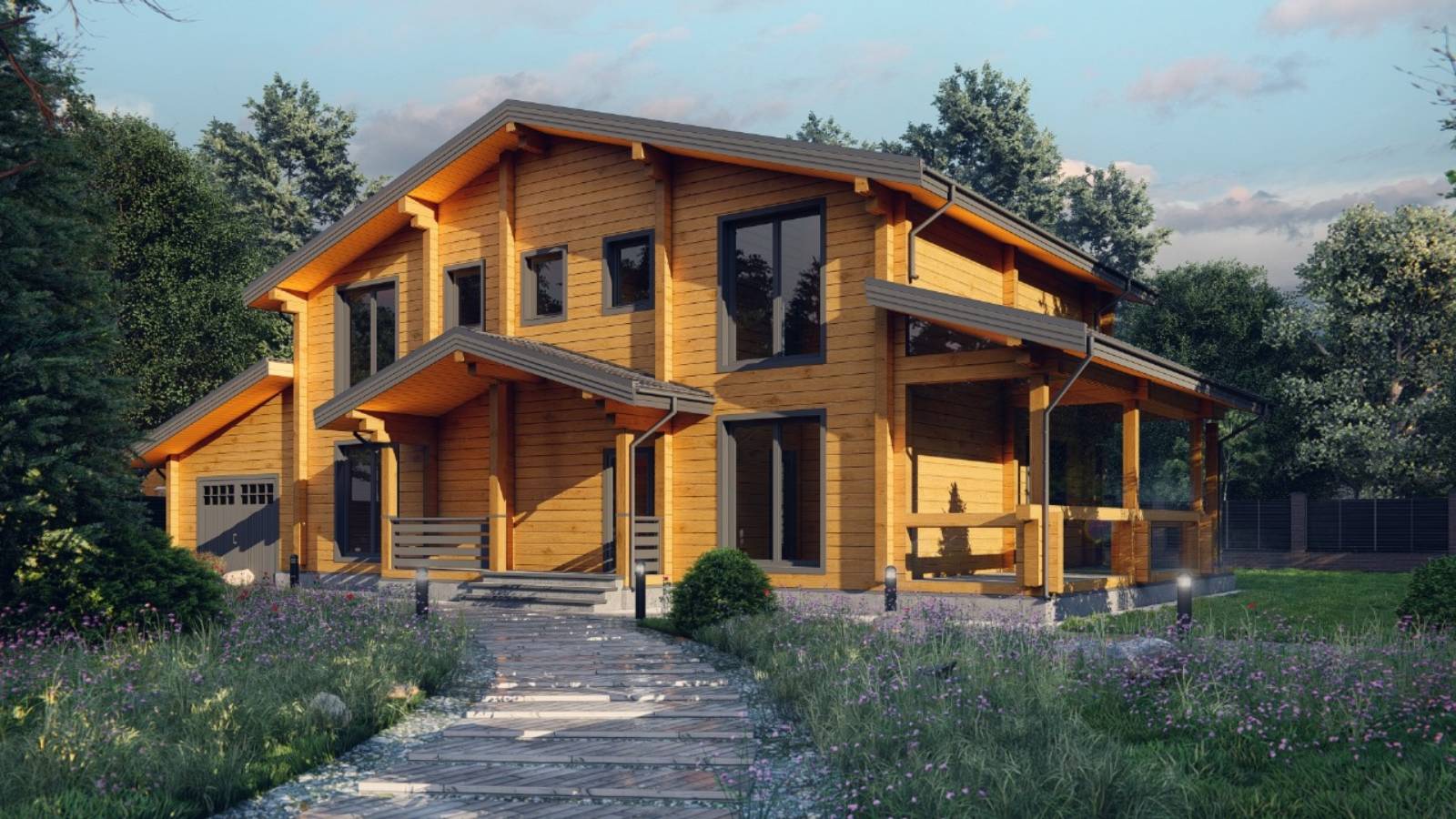 Строительство дома из клееного бруса 298 м2, проект "Кингисепп"