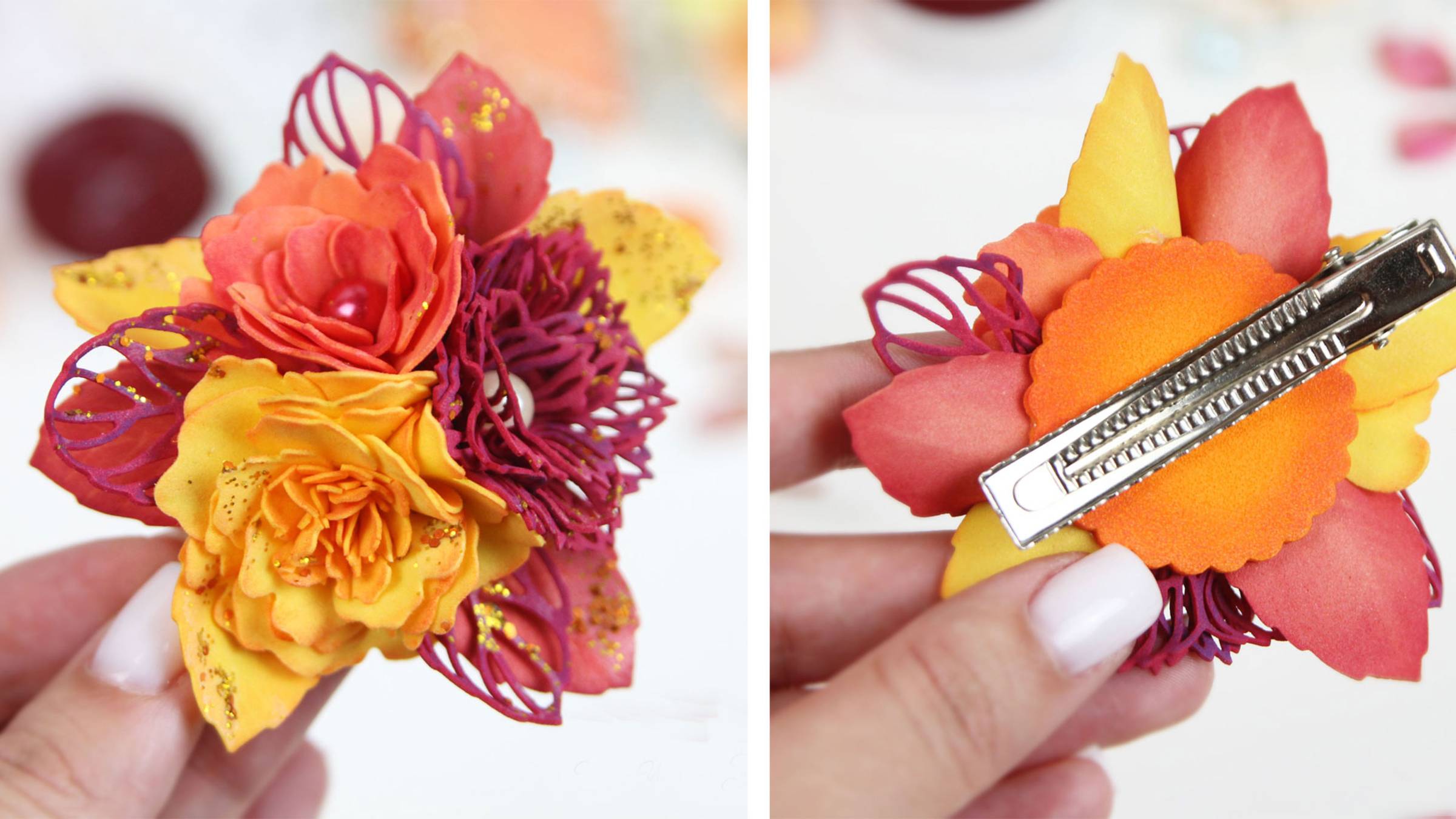 КРАСИВАЯ ОСЕННЯЯ ЗАКОЛКА с цветами и листиками из фоамирана своими руками/ Украшения для волос DIY